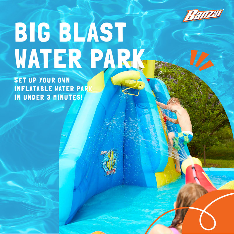 Banzai Big Blast Inflatable Water Park w Climbing Wall Ball Game Splash Pool Wayfair